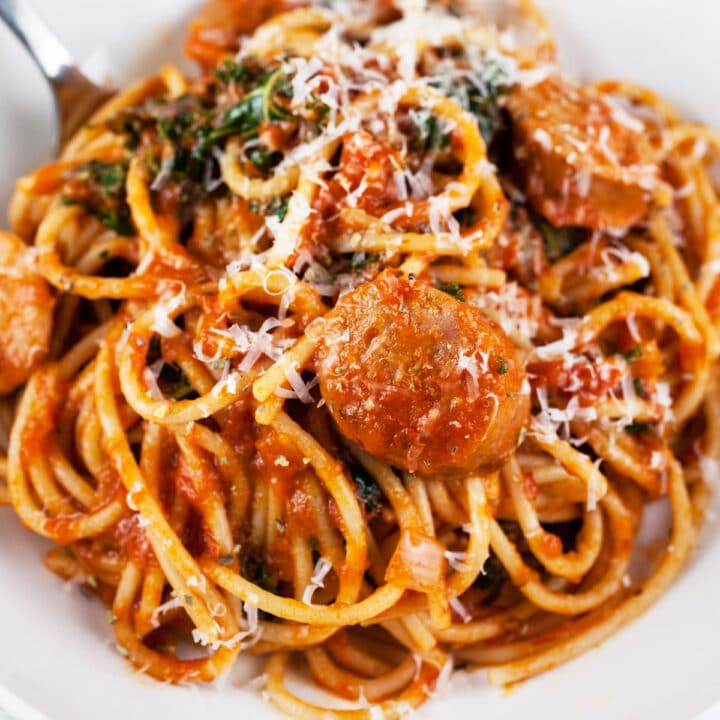 Chicken Sausage Spaghetti | The Rustic Foodie®