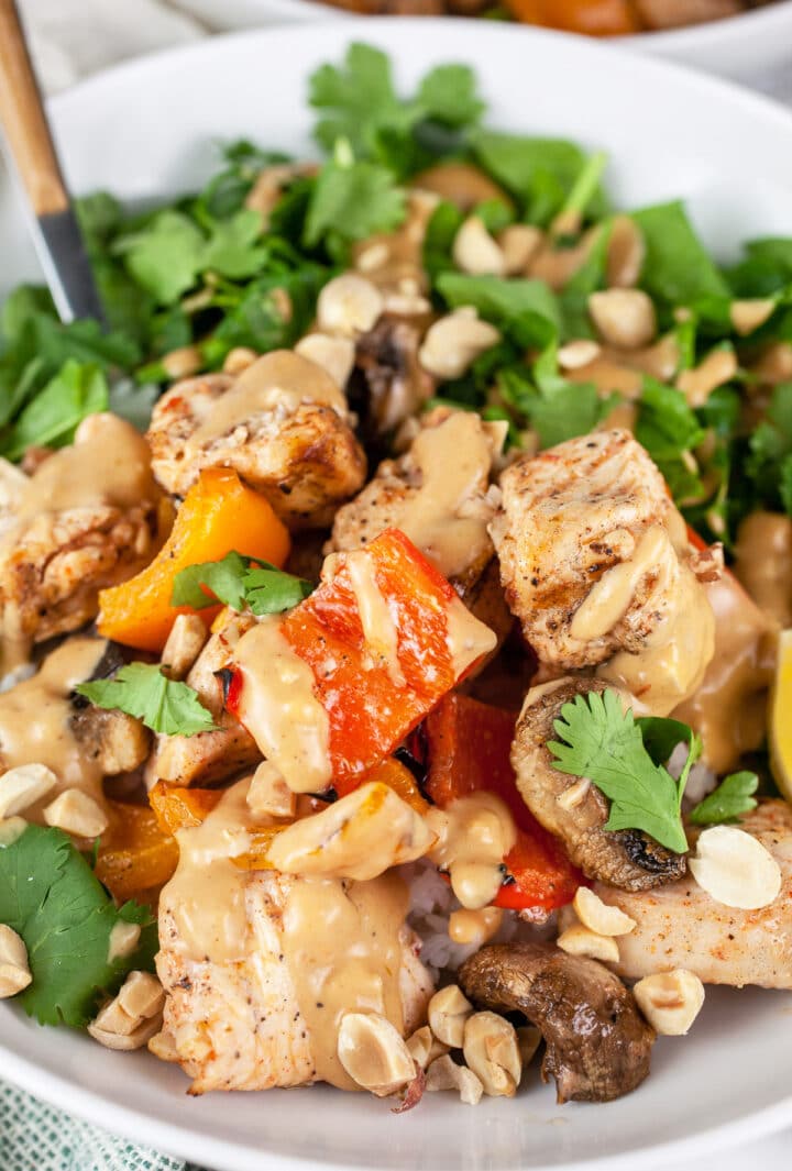 Thai Chicken Bowl with Peanut Sauce | The Rustic Foodie®
